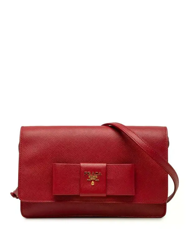 Prada Saffiano Lux Wallet On Strap Crossbody Bag - Red