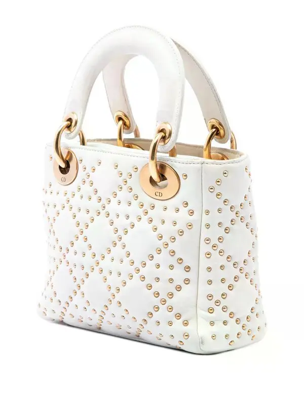 Dior Lambskin Studded Lady Satchel - White