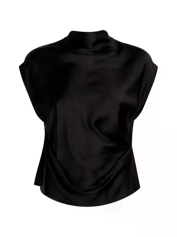 THE SEI Mock-neck Draped Blouse - Black