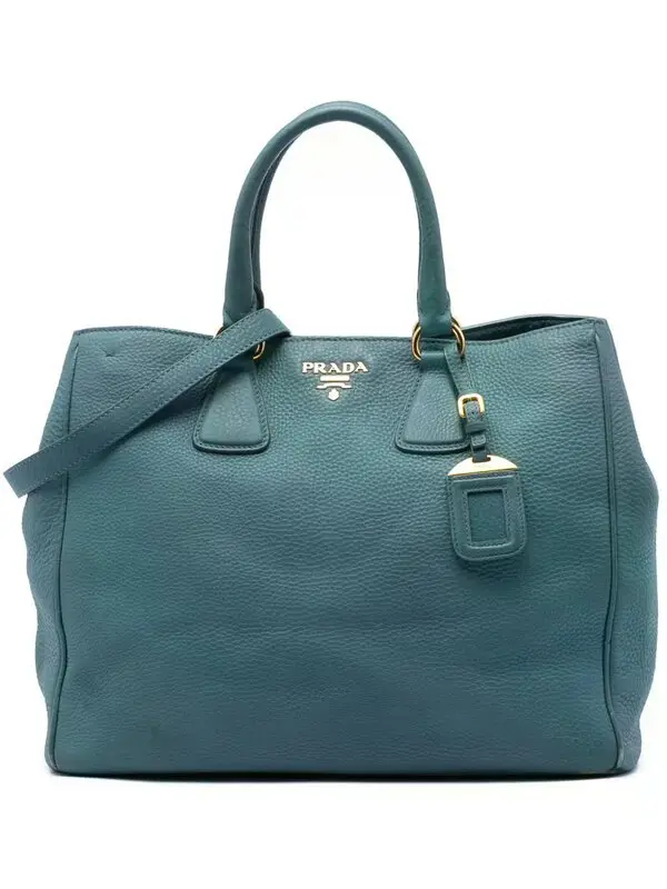 Prada Vitello Daino Convertible Tote Satchel - Blue