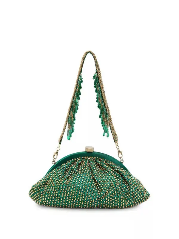 SLO_HAND_MADE Emerald Beaded Fringed Clutch