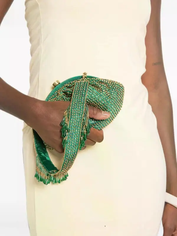SLO_HAND_MADE Emerald Beaded Fringed Clutch
