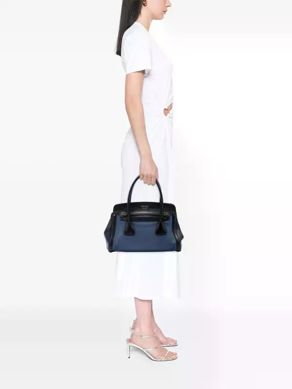 Prada Bicolor Saffiano Leather Trimmed Canvas Satchel