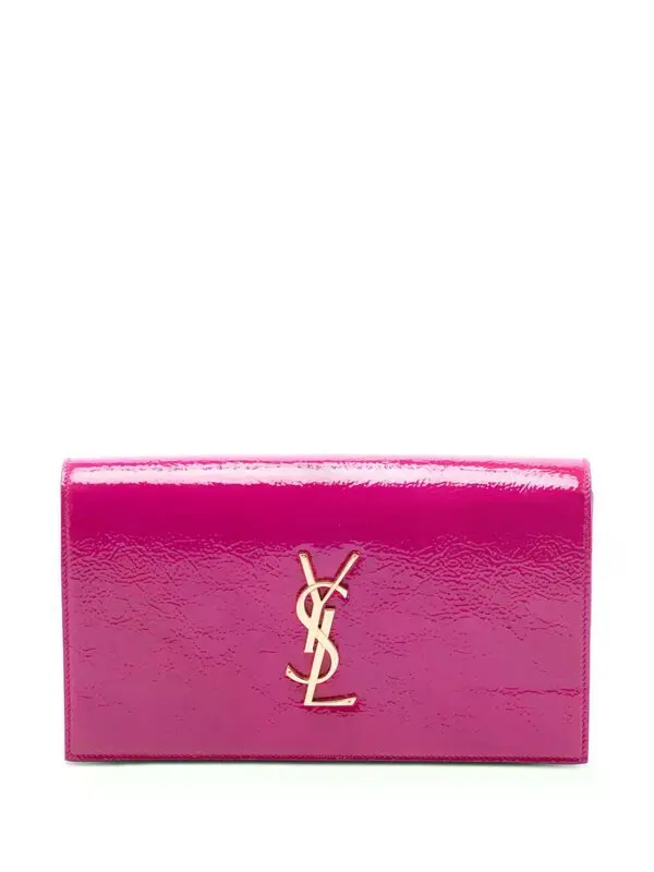 Saint Laurent Patent Leather Monogram Kate Clutch Bag - Pink