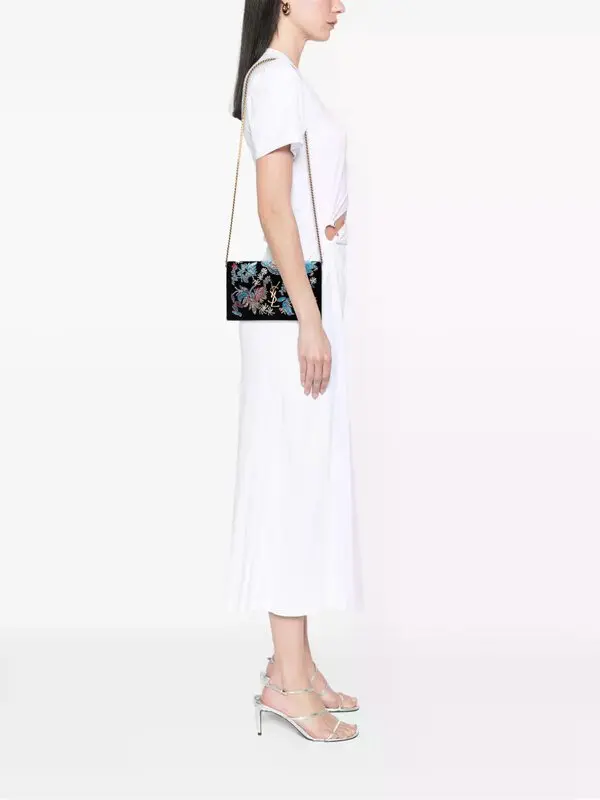 Saint Laurent Medium Velvet Monogram Kate Crossbody Bag - Black