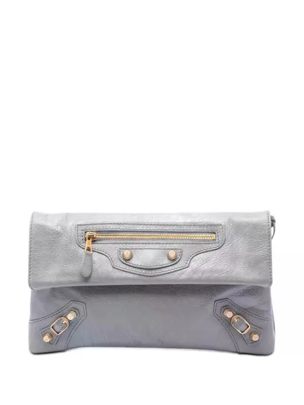 Balenciaga Lambskin Leather Motocross Giant 12 Envelope Clutch - Grey