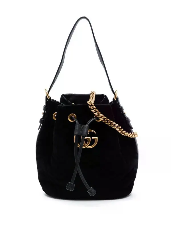 Gucci Gg Marmont 2.0 Matelassé Velvet Bucket Bag - Black