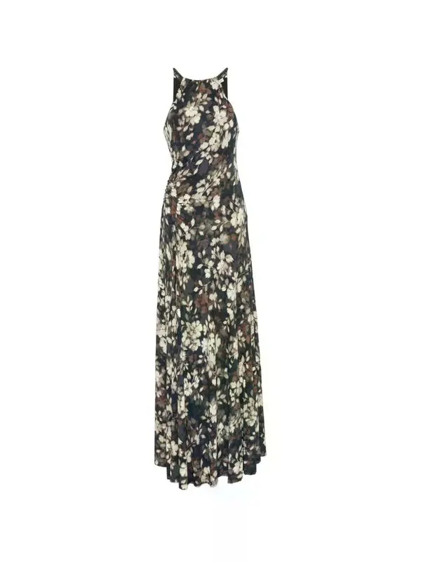 Simkhai Floral Print Ruched Maxi Dress - Black