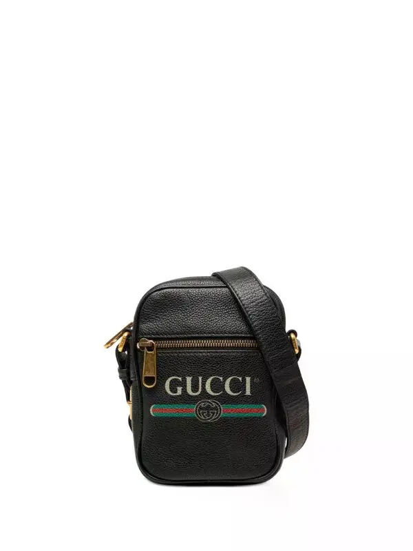 Gucci Grained Calfskin Logo Crossbody Bag - Black
