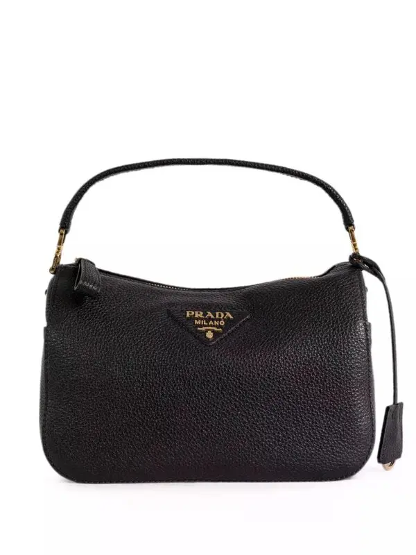 Prada Logo-plaque Leather Shoulder Bag - Black