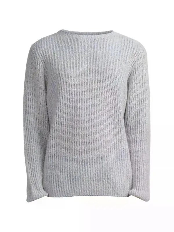 HANNES ROETHER Ribbed Knit Crew Neck Sweater - Grey