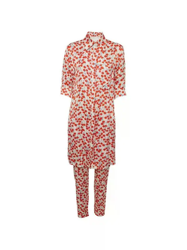 Victoria Beckham Cherry Print Tunic Trousers Set - White