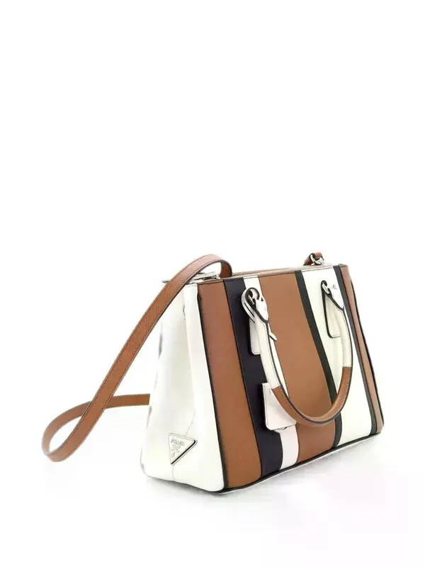 Prada Double Zip Lux Striped Saffiano Leather Small Tote Bag