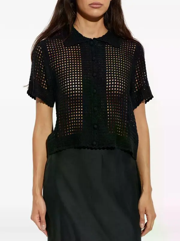 FRAME Crochet Knit Short-sleeve Top