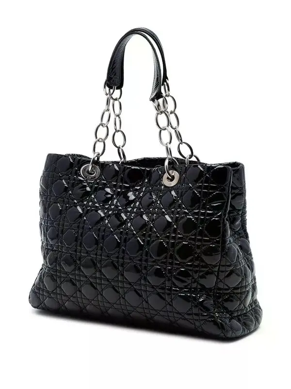 Dior Large Patent Cannage Lady Shopping Tote Bag - Black