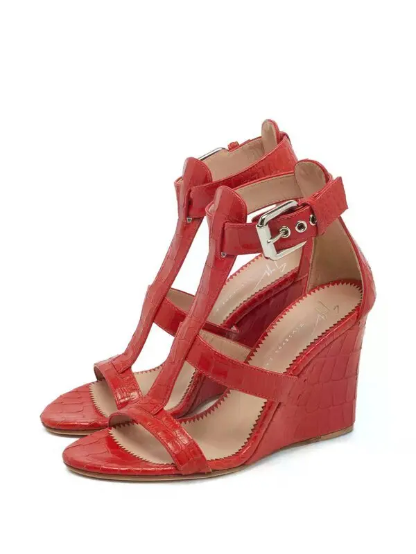 GIUSEPPE ZANOTTI Croc-embossed Ankle-strap Sandals