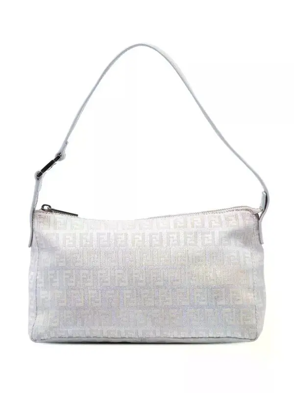 Fendi Zucchino Metallic Canvas Pochette Shoulder Bag - Silver