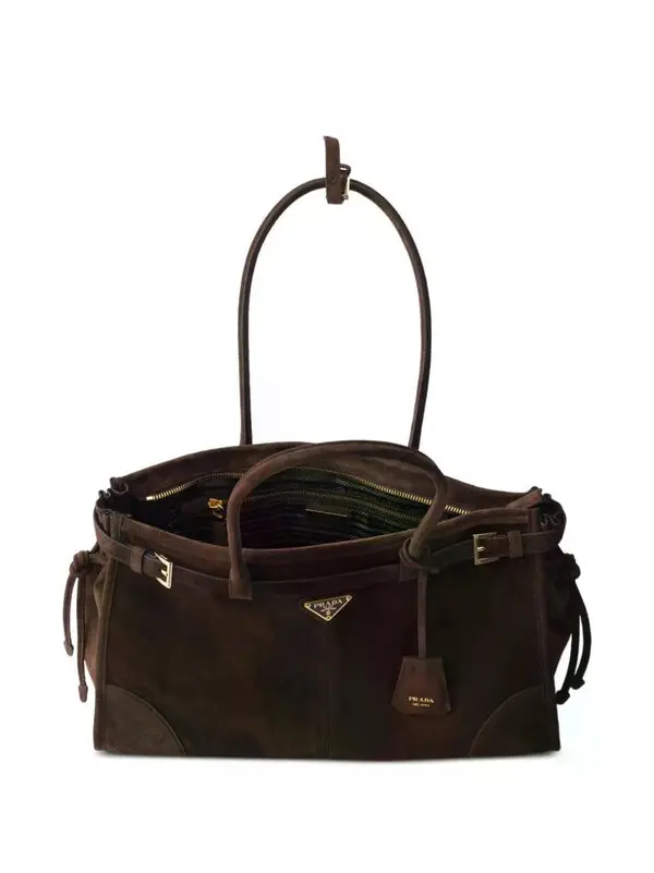 Prada Bonnie Large Suede Handbag - Brown