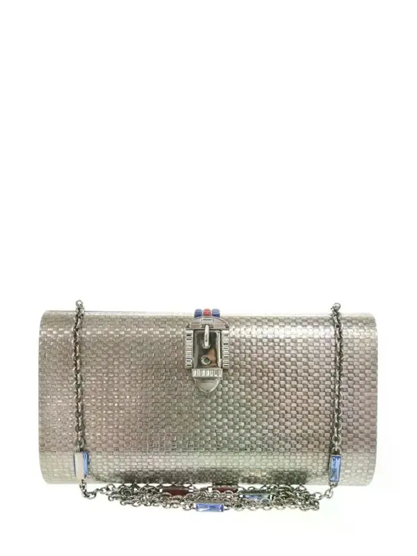 Gucci Brass Crystal Web Buckle Chain Shoulder Bag - Silver