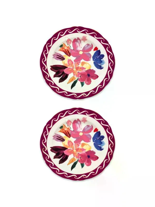BITOSSI HOME Floral-print Scalloped-edge Plates