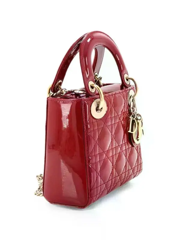 Dior Lady Chain Bag Cannage Quilt Patent Mini Satchel - Red