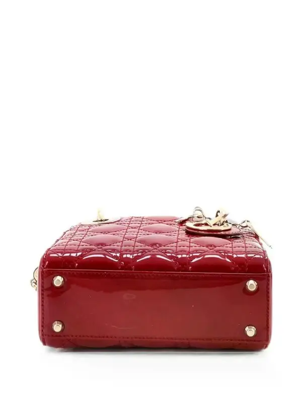 Dior Lady Chain Bag Cannage Quilt Patent Mini Satchel - Red