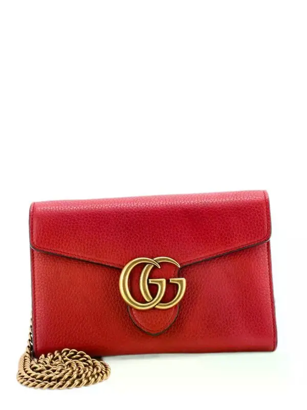 Gucci Gg Marmont Chain Wallet Leather Mini Clutch Bag - Red