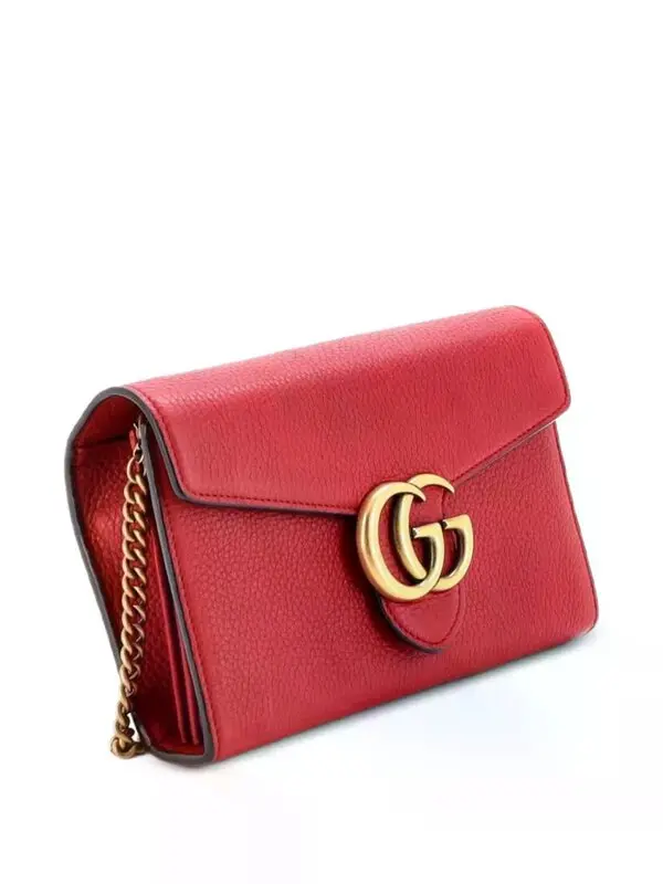 Gucci Gg Marmont Chain Wallet Leather Mini Clutch Bag - Red