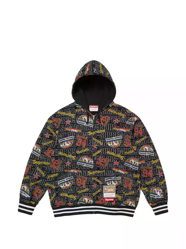 Supreme X Mitchell & Ness Nba Logo-print Zip-up Hoodie - Black