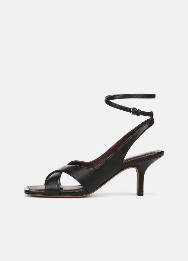 Vince Lola Leather Heeled Wrap Sandal - Black
