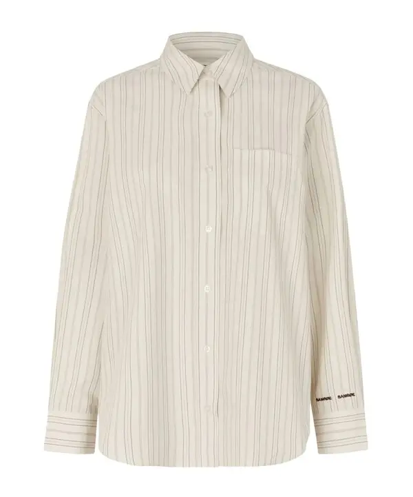 SAMSOE SAMSOE Striped Long Sleeve Shirt With Chest Pocket - White