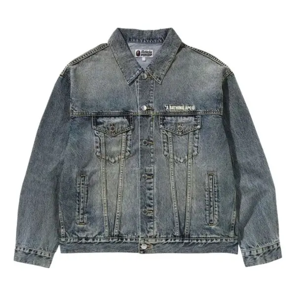 A BATHING APE Distressed Denim Trucker Jacket - Light Indigo