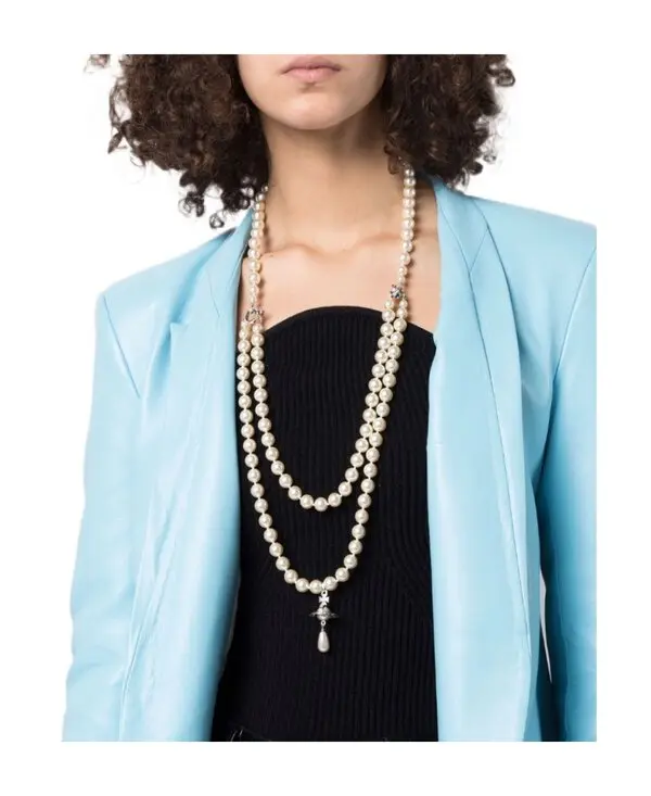 VIVIENNE WESTWOOD Three Row Embellished Drop Necklace