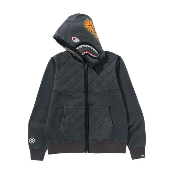 A BATHING APE Military Shark Quilted Full Zip Hoodie - Black