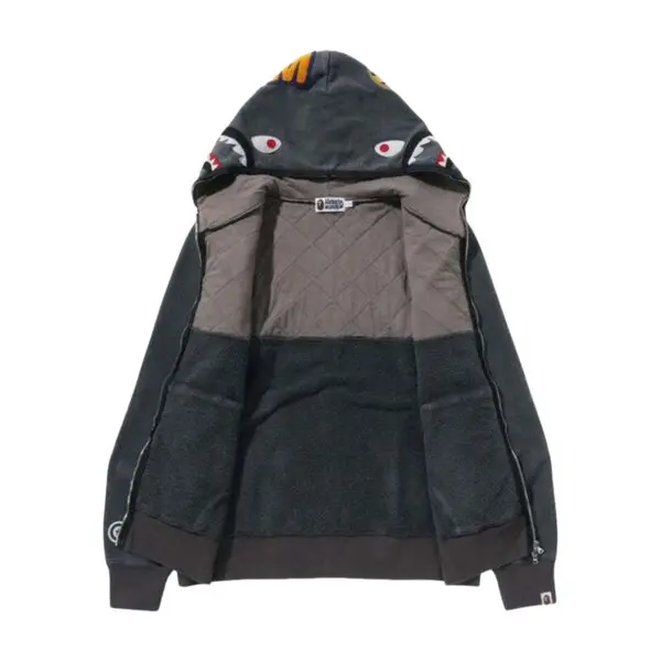 A BATHING APE Military Shark Quilted Full Zip Hoodie - Black