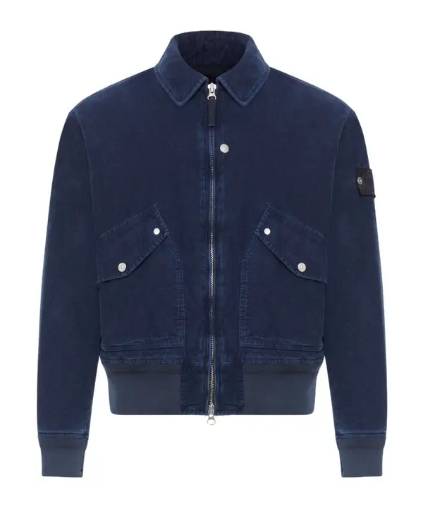 Stone Island Zipped Jacket With Lapel Collar - Indigo