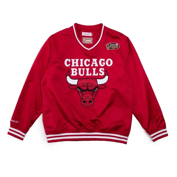 Mitchell & Ness Nba Sideline Satin Long Sleeve T-shirt Chicago Bulls - Red/white