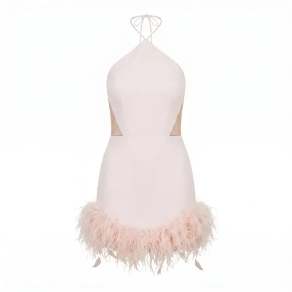 NOMI FAME Peony Soft Mini Halter Neck Dress With Feather Trim - Pink