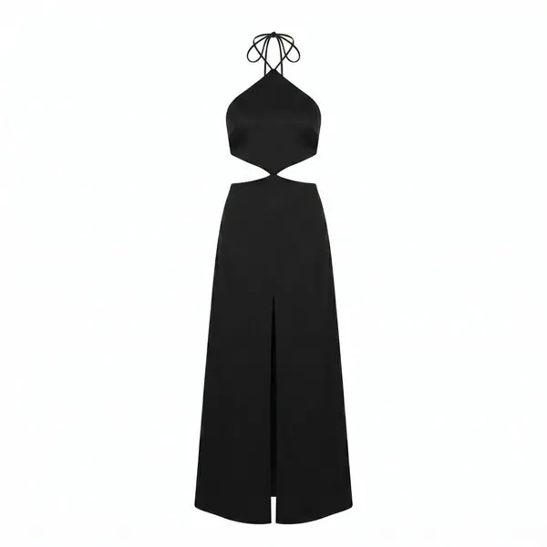 NOMI FAME Gaia Halter Neck Gown With Center Slit - Black