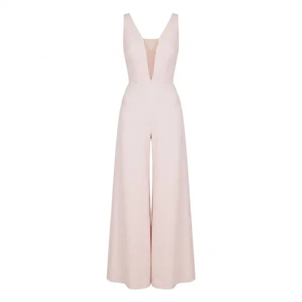 NOMI FAME Primrose Deep V-neck Light Palazzo Jumpsuit - Pink