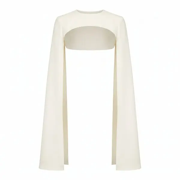 NOMI FAME Hera Creamy Cape Effect Long Sleeve Overlay - White