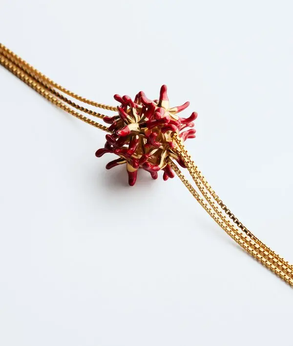 Bottega Veneta 18k Gold-finished Sterling Silver Enamel Pendant Necklace - Deep Red