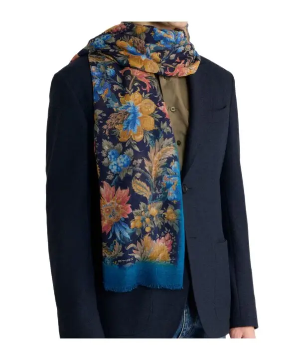 Etro Brushed Cashmere Scarf With Floral Motif