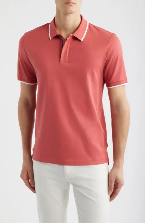 BOSS Parlay Tipped Cotton Polo - Medium Red