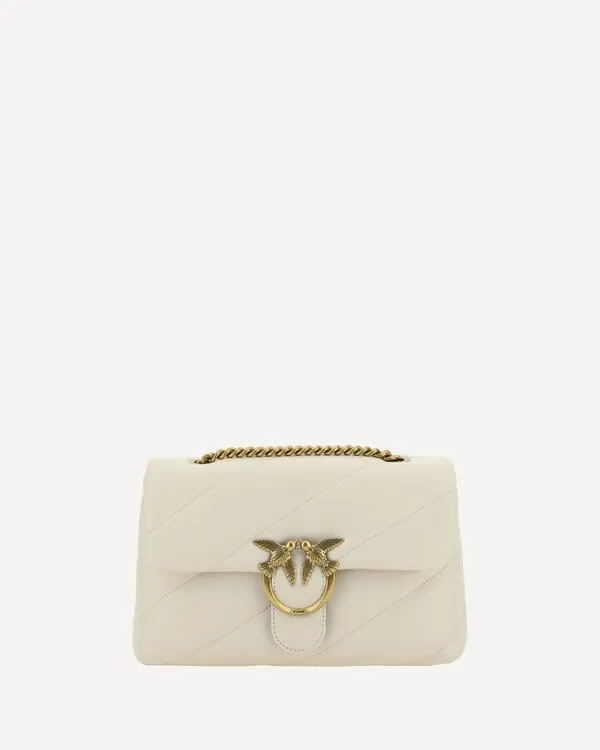 Pinko Love Classic Leather Shoulder Bag - White