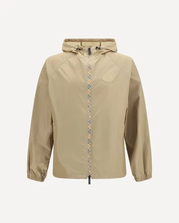 Burberry Nylon Hooded Jacket With Check Inserts - Beige