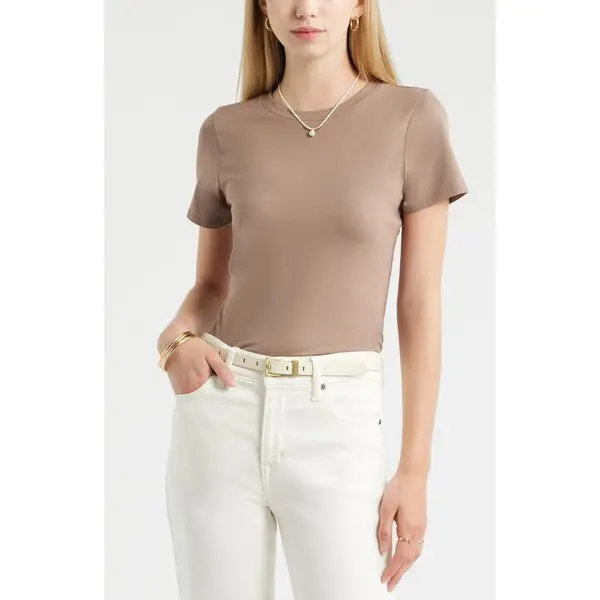 Nordstrom Pima Cotton Blend Crewneck T-shirt - Brown Lentil