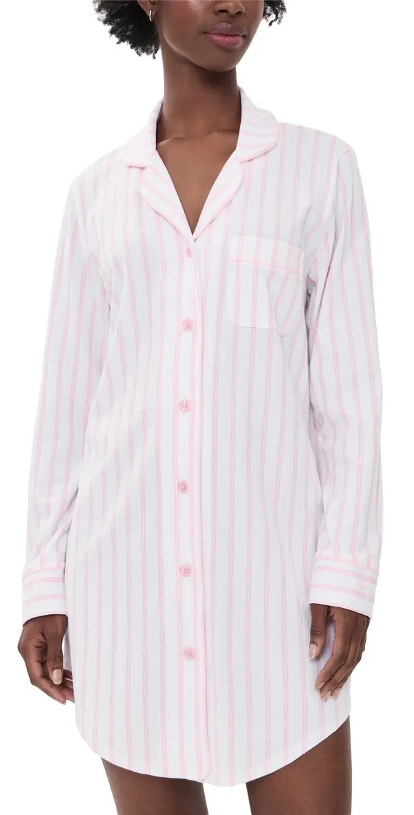PETITE PLUME Luxe Pima Stripe Nightshirt - White
