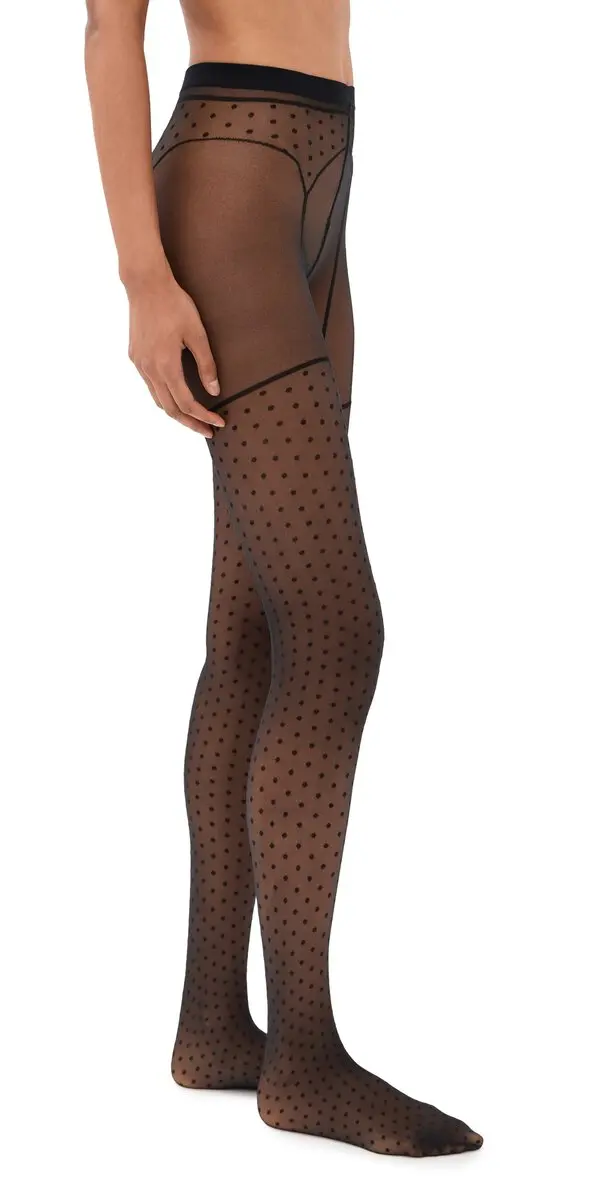 Wolford Dotted Garter Belt Tights - Black/black