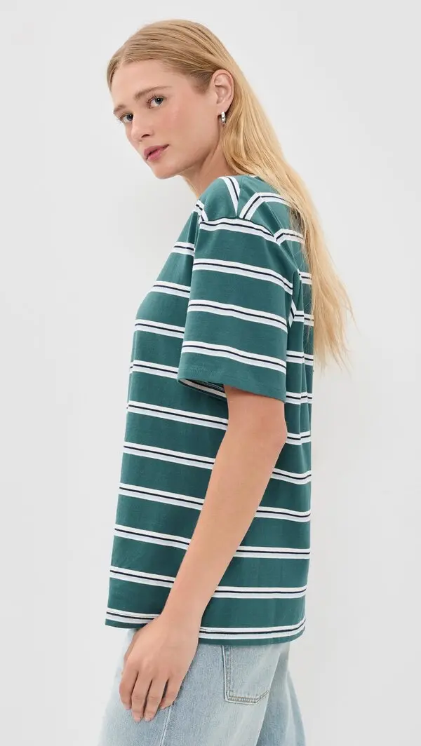 Good American The Oversized Tee - Harbor Stripe Deep Teal